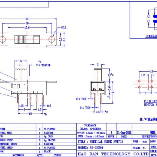 SS-23E04 PCB Mounted Miniature Vertical Slide Switch