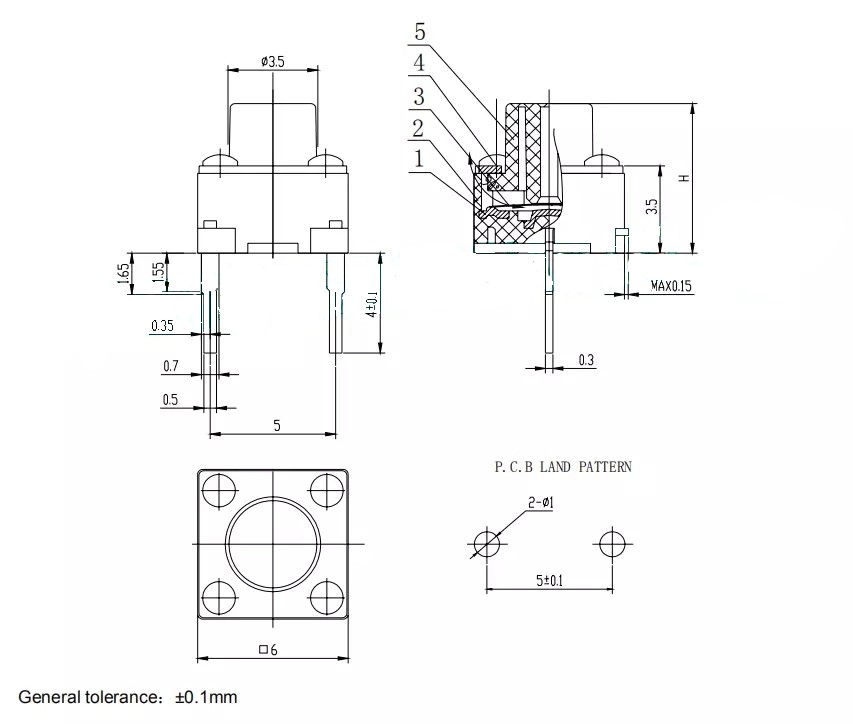 Kan0653 Tactile Button Switch 6x6x5mm